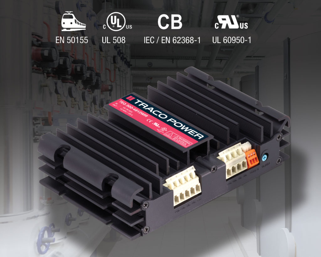 Traco Power 300-W DC/DC converter for railway/transportation & industrial applications
